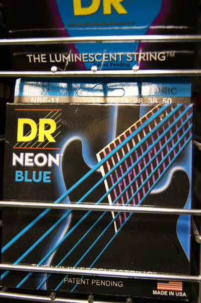 DR Neon blue coated glow in the dark electric guitar strings 11-50 ...